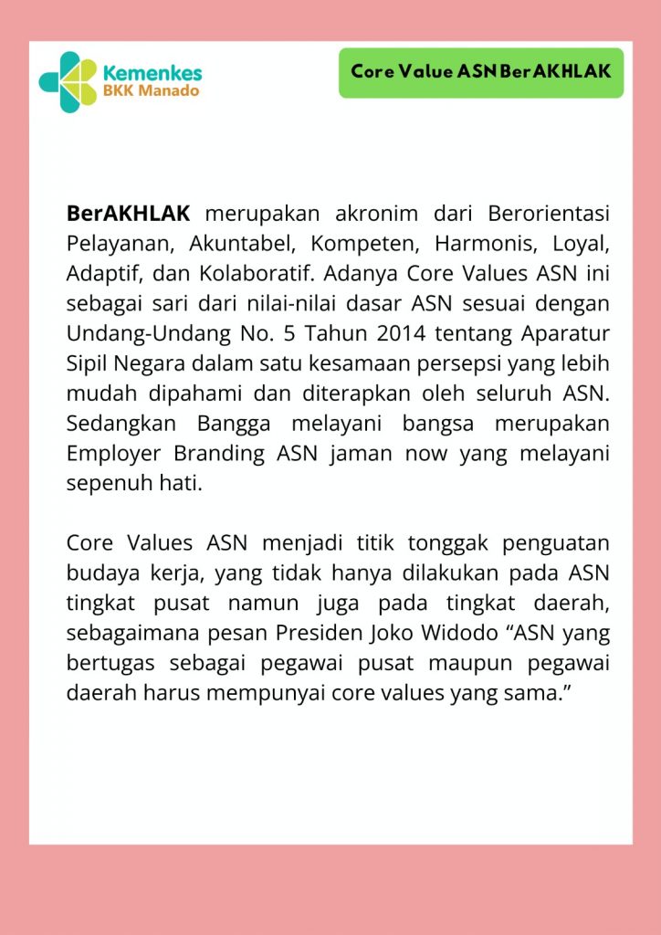 Core Value ASN Berakhlak - BKK Manado