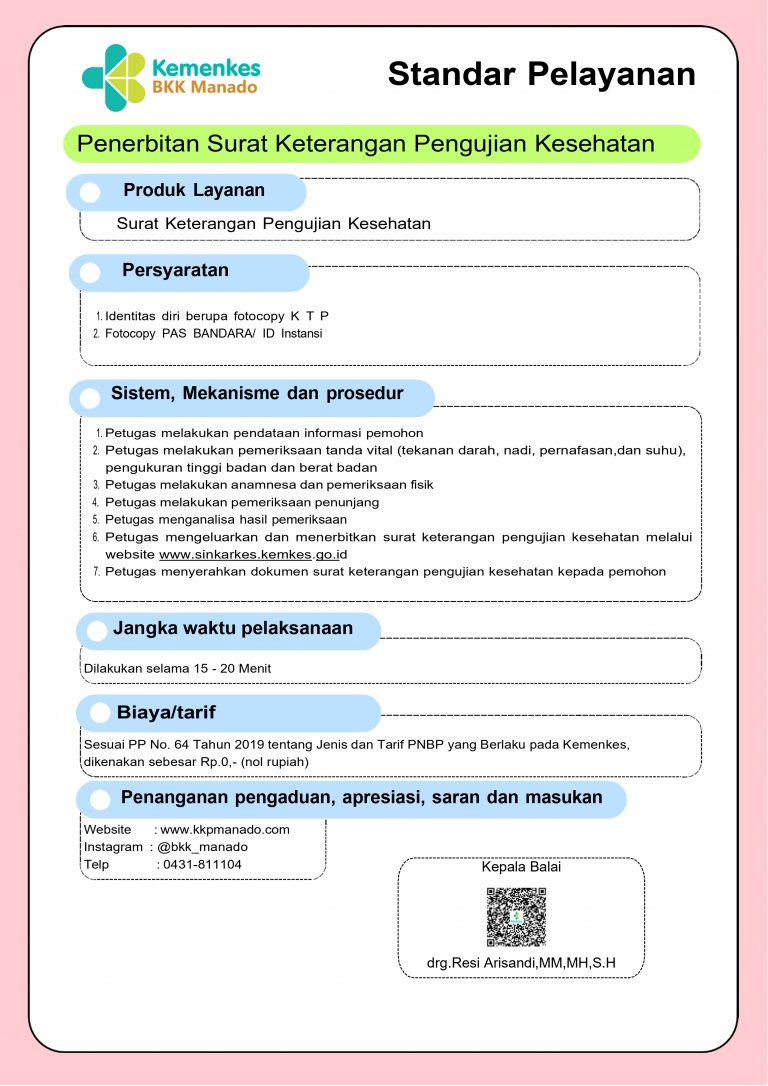 STANDAR PELAYANAN PENERBITAN SURAT KETERANGAN PENGUJIAN KESEHATAN - BKK ...